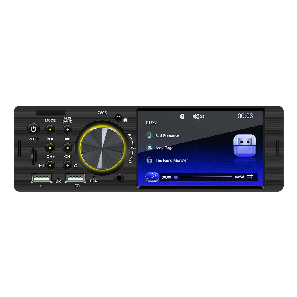 Автомобильная стереосистема 4,1 дюйма, 1-диновый Bluetooth MP5-плеер, FM-радиоприемник с зарядкой через USB, воспроизведением TF-дисков U-Disk, функцией громкой связи, функцией заднего хода и управлением на руле