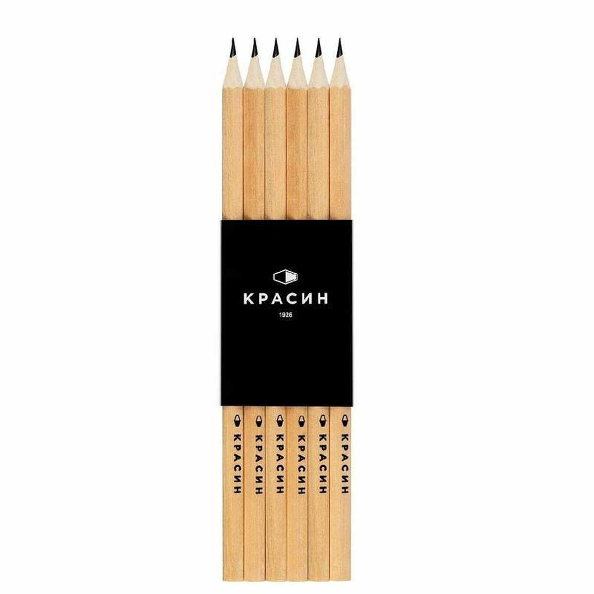 Карандаш чернографитный Красин "Конструктор" (М (B), шестигранный, заточенный), 12шт.