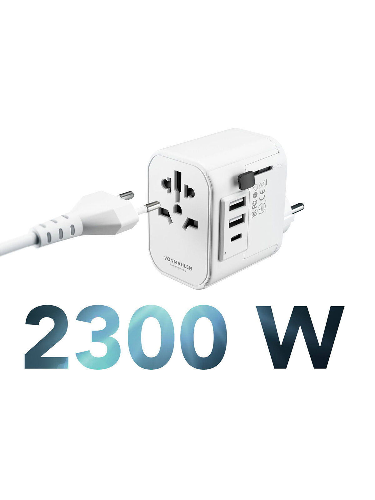 Зарядное устройство Vonmahlen Unity One, 2300 Вт, переходник для путешествий, адаптер евровилка, USB-A, USB-C, UTO00002