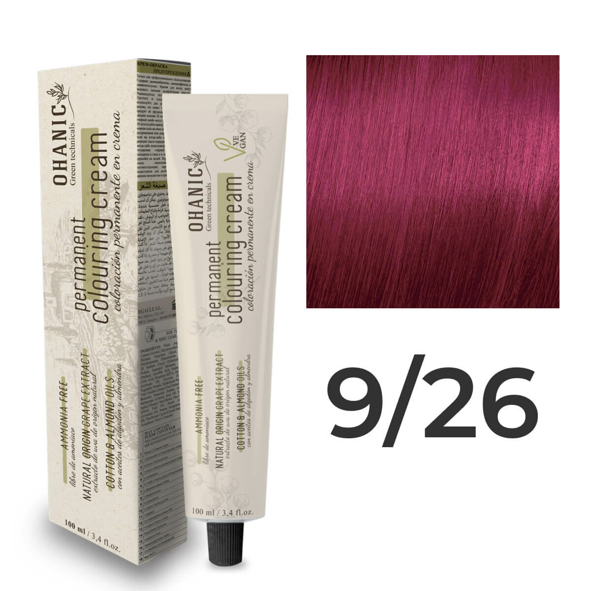 Безаммиачная крем-краска для волос Ohanic Green Technicals 9.26 Блонд Фиолетово-красный, 100 мл