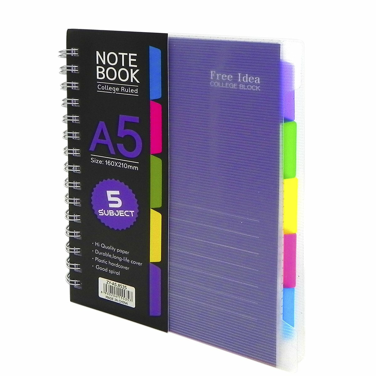 Тетрадь 120л, А5, клетка, Alingar "Free Idea", гребень, пластиковая обложка, фиолетовая обложка,1шт.