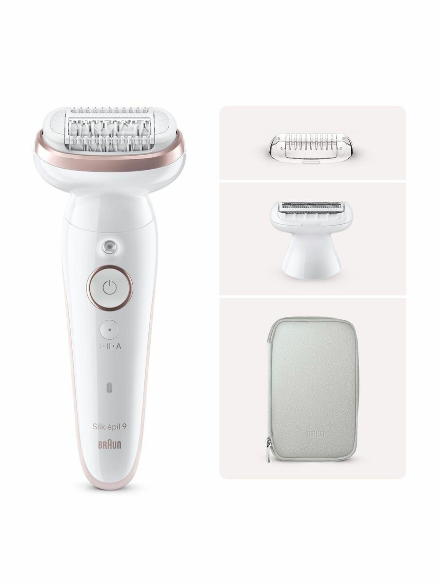 Эпилятор аккумуляторный женский Braun Silk-epil 9 SES 9-030 2 скорости 40 пинцетов SoftLift массажные ролики водонепроницаемый, косметичка