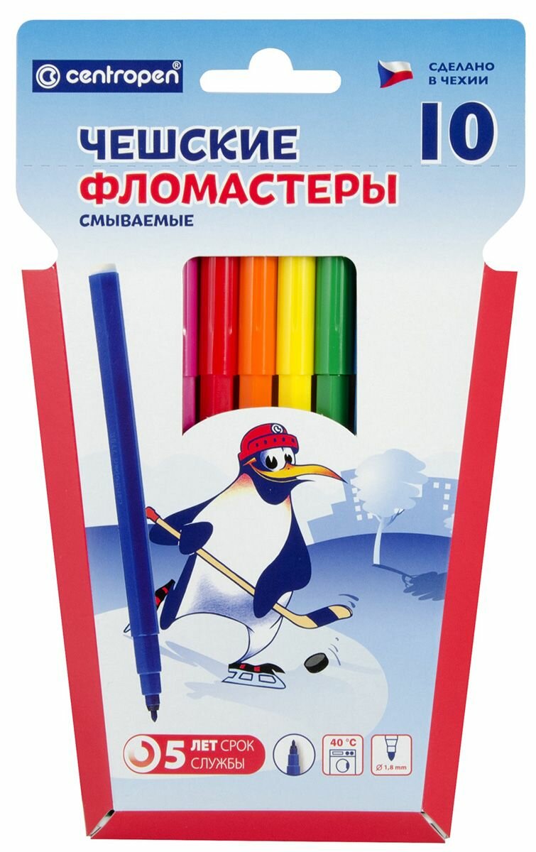 Centropen WASHABLE TP набор фломастеров для рисования, на водной основе, 10 цветов, РА 7790/10