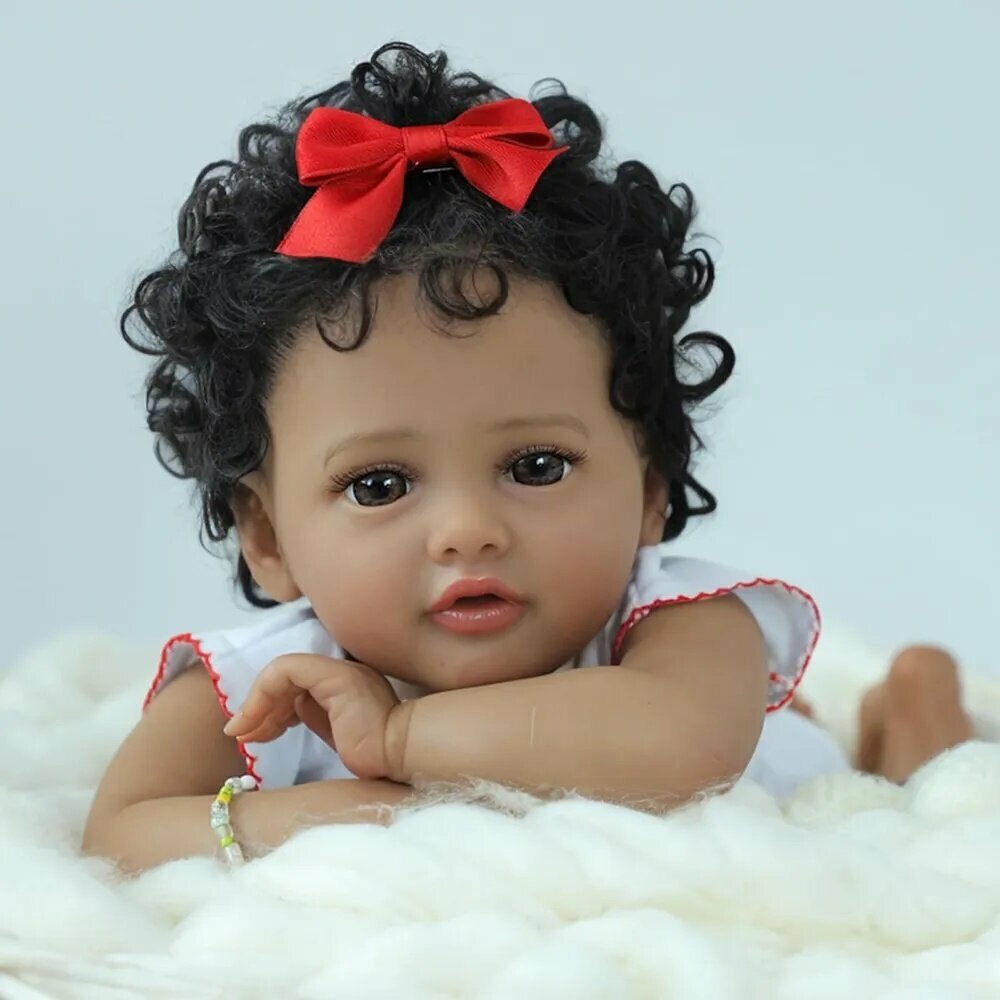 Куклы Reborn Baby Dolls Black-20 дюймов, реалистичная новорожденная девочка афроамериканки, с мягким телом и весом, подарок на Рождество или день рождения для детей от 3 лет