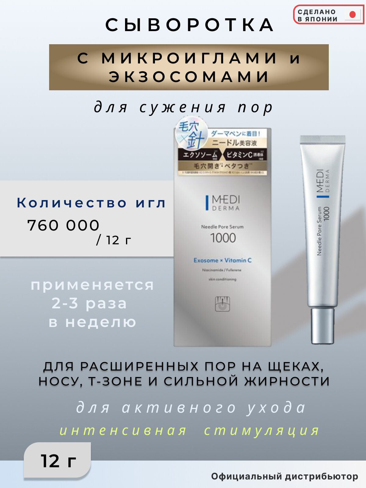 Momotani Medi Derma Needle Pore Serum 1000 Сыворотка с микроиглами для ухода за порами (с экзосомами и витамином С), интенсивная стимуляция, 12 г, арт. 718021