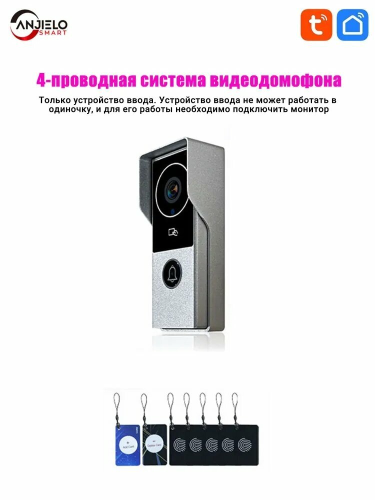 1080P Видеодомофон Tuya, IC-Карта, Обнаружение Движения, Wi-Fi, Ночное Видение, IP65 Умный Беспроводной Дверной Звонок c Записью и Удаленной Разблокировкой