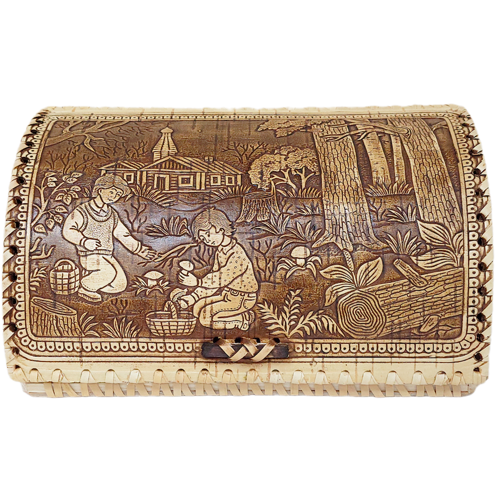 Хлебница из бересты ручной работы "Грибники"