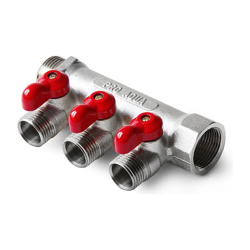 PRO AQUA Коллектор с отсекающими кранами плоскость 3/4, 4 х 1/2 V100.04-m20-f20