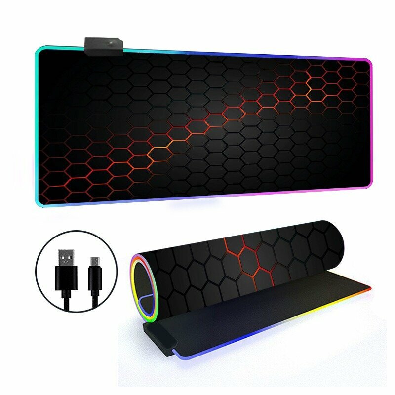 Коврик для мыши 900x400 мм с RGB подсветкой, большой игровой, USB, противоскользящий, для ПК и ноутбука