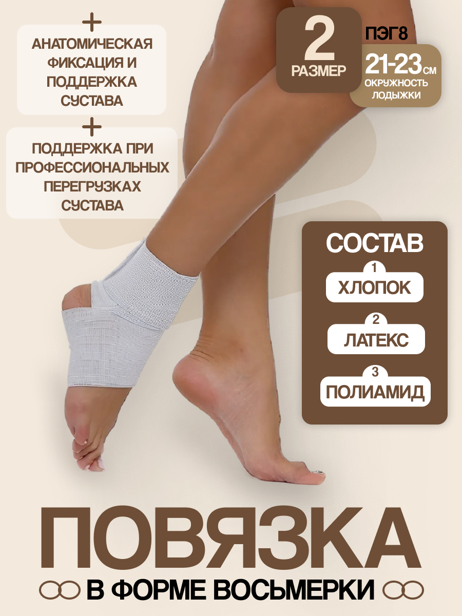 Повязка эластичная в форме восьмерки для фиксации голеностопного сустава ПЭГ8 - "ЛПП Фарм" №2