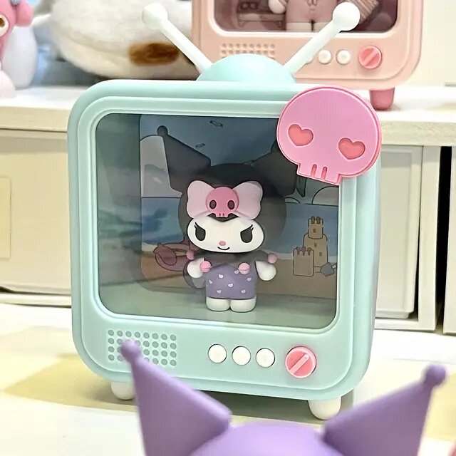 Милый мини-телевизор с анимационными персонажами Куроми, Hello Kitty, My Melody, Cinnamon Dog из мультфильма, серый со светящимися огнями, Pocky, новогодний декор для дома, подарок для девочек.