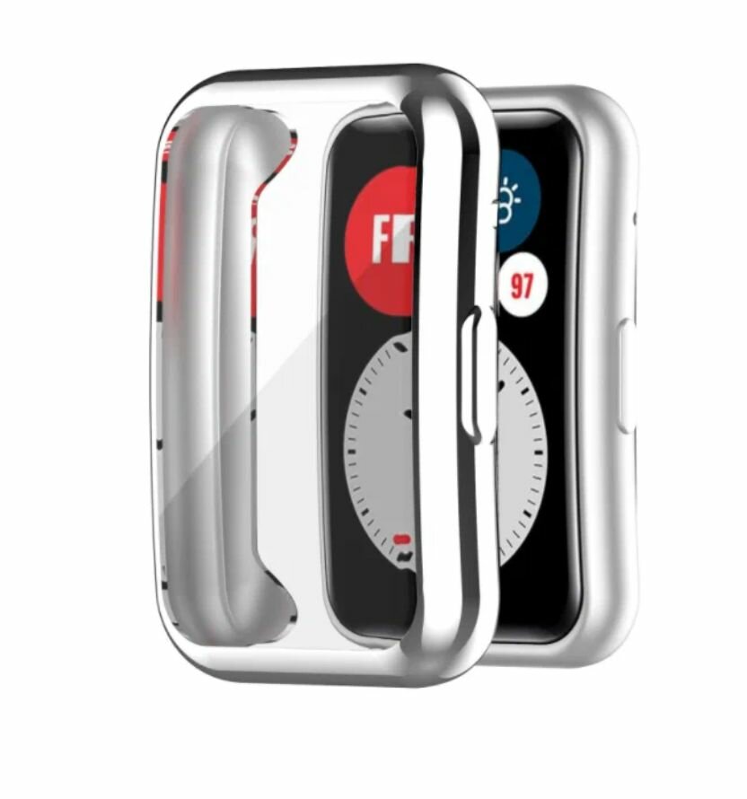 Бампер MyPads, для Huawei Watch Fit 2021, противоударный, силикон, серебристый