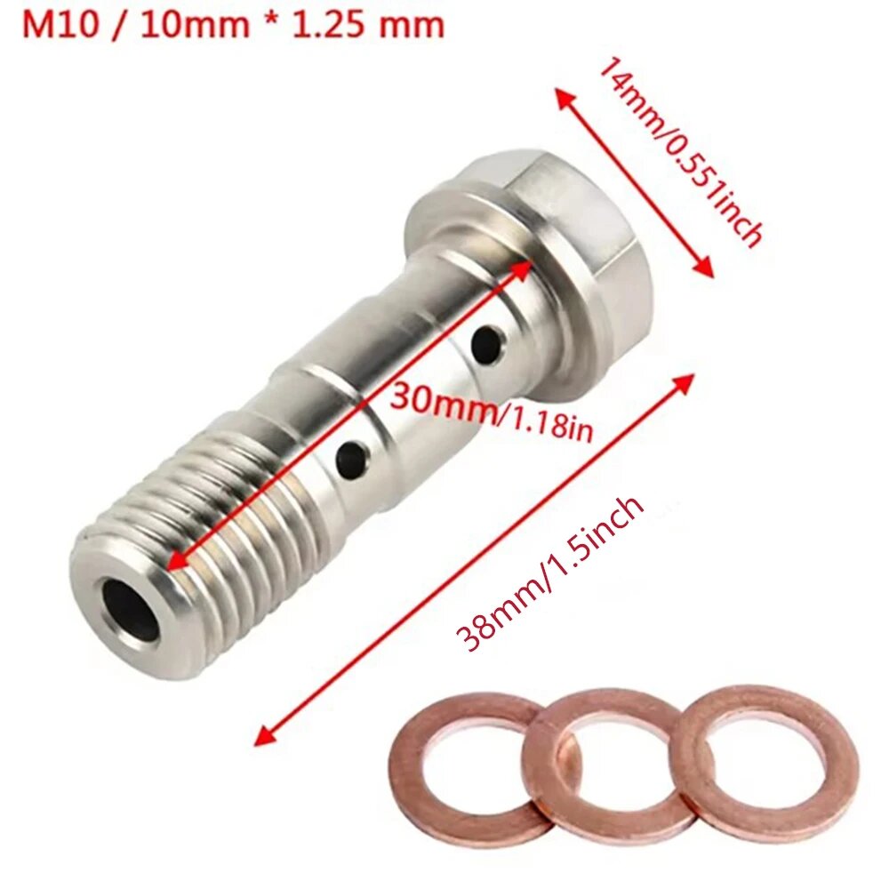 Банджо-болт тормозной M10x1.25, double hole, нержавеющая сталь