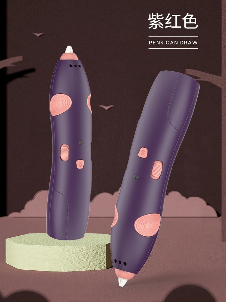 3D ручка 3DPEN с подарочным набором пластика PLA и трафаретами для 3д рисования, фиолетовая