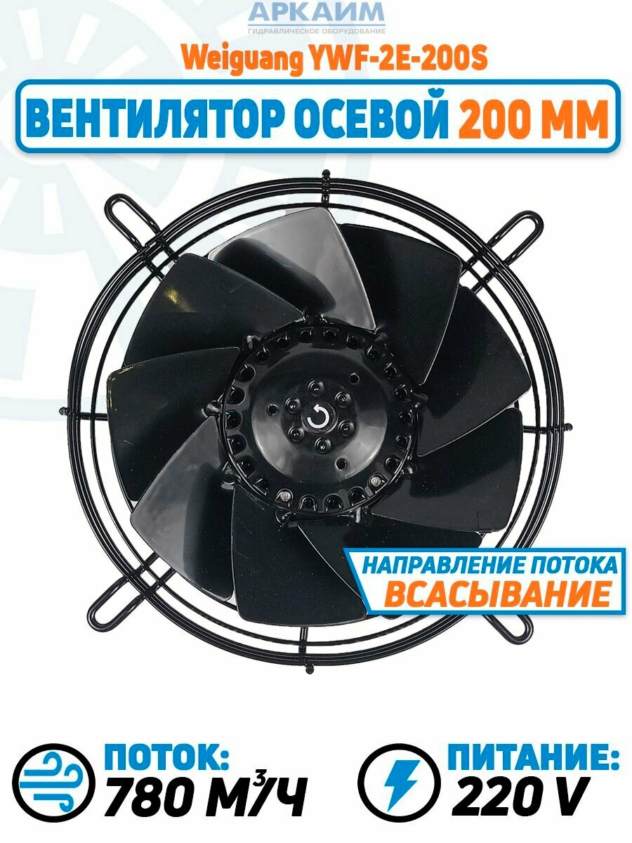 Вентилятор осевой 200 мм YWF2E-200S-92/15-G, 220 Вольт. Поток: всасывание.