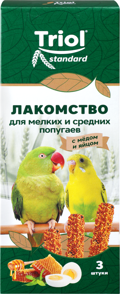Лакомство для мелких и средних попугаев TRIOL с медом и яйцом, 80г x 5 упаковок