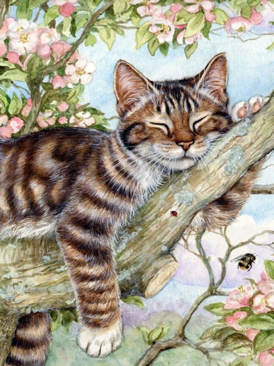 Набор для вышивки крестом 40х50 Милый котенок. Кот на ветке. Весна.