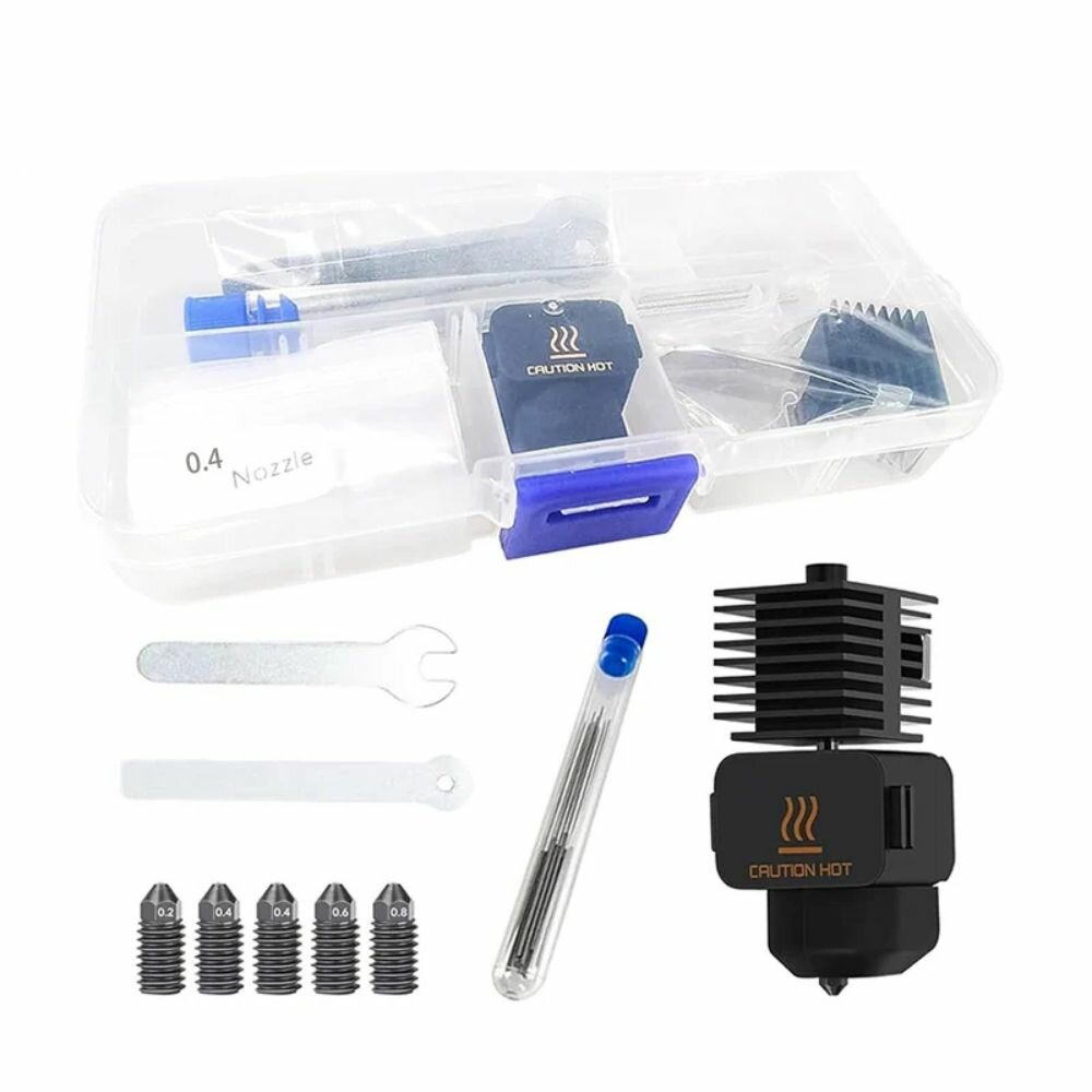 Комплект хотэнда для 3D-принтера Bambu Lab A1/A1 Mini/H2D, включающий 5 закаленных стальных сопел, инструмент для очистки и коробку.