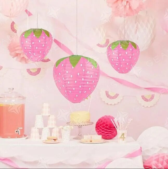 KNOW EASY-Набор подвесные фонарики "Клубнички" 30х20х20см, розовый 2шт