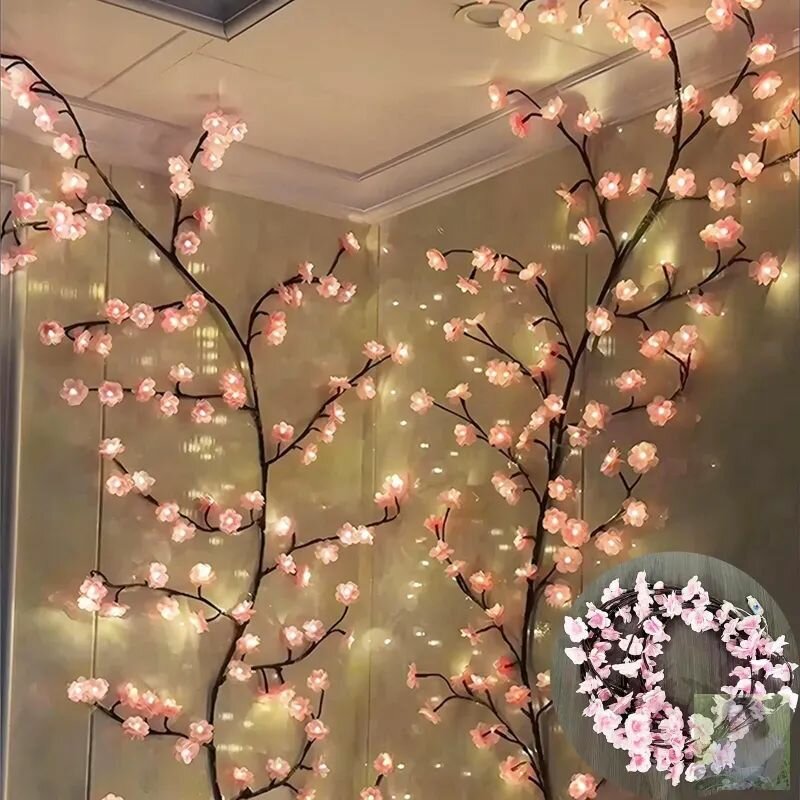 Светодиодные гирлянды Ветви вишни в цвету Рождественские украшения для интерьера Питание от USB Длина: 160 см Включает 48 лампочек