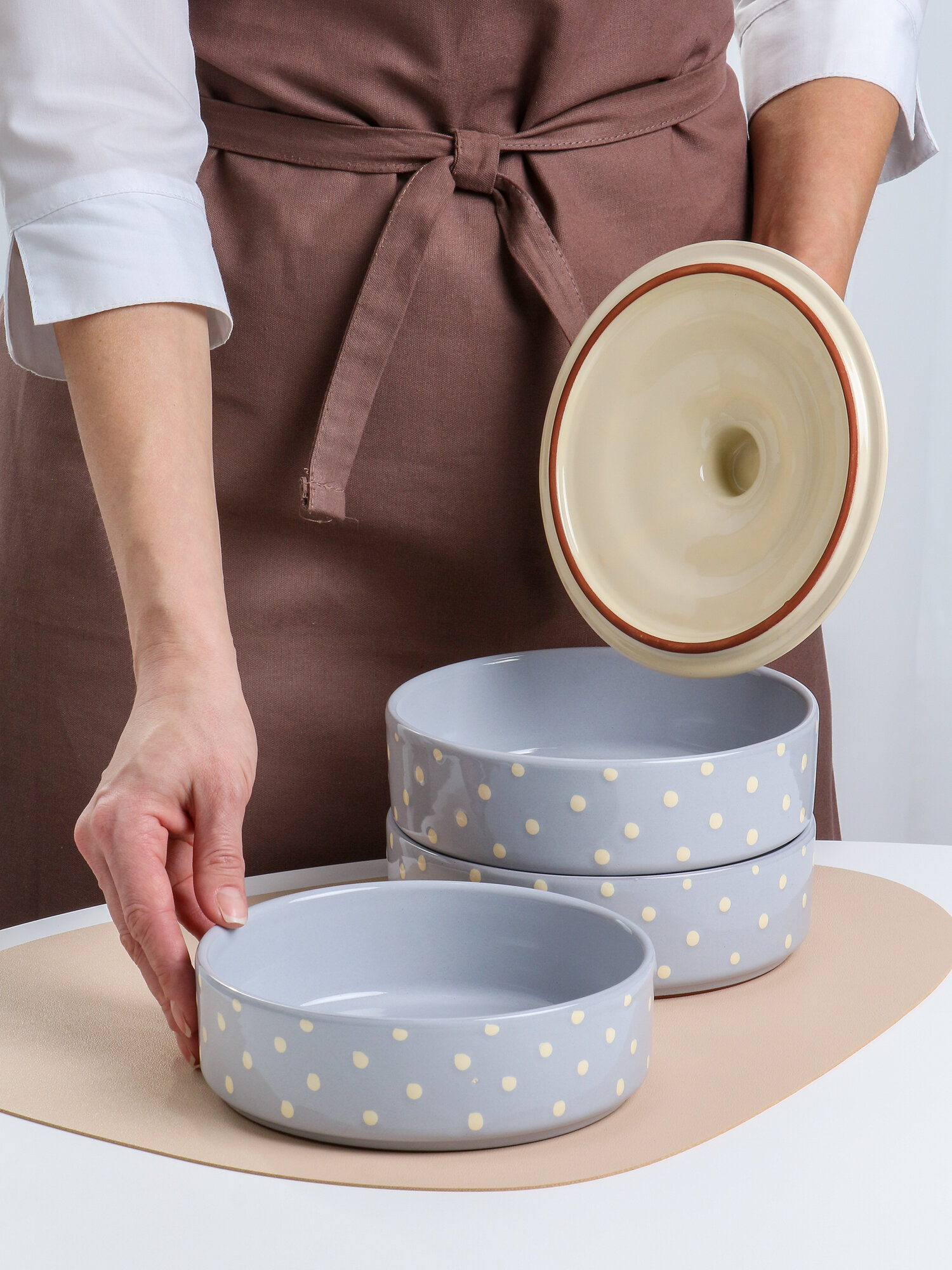 Керамический набор для холодца Безмятежность, 3 предмета по 0.75 л, ПГ070-00092319, стильная столовая посуда из России