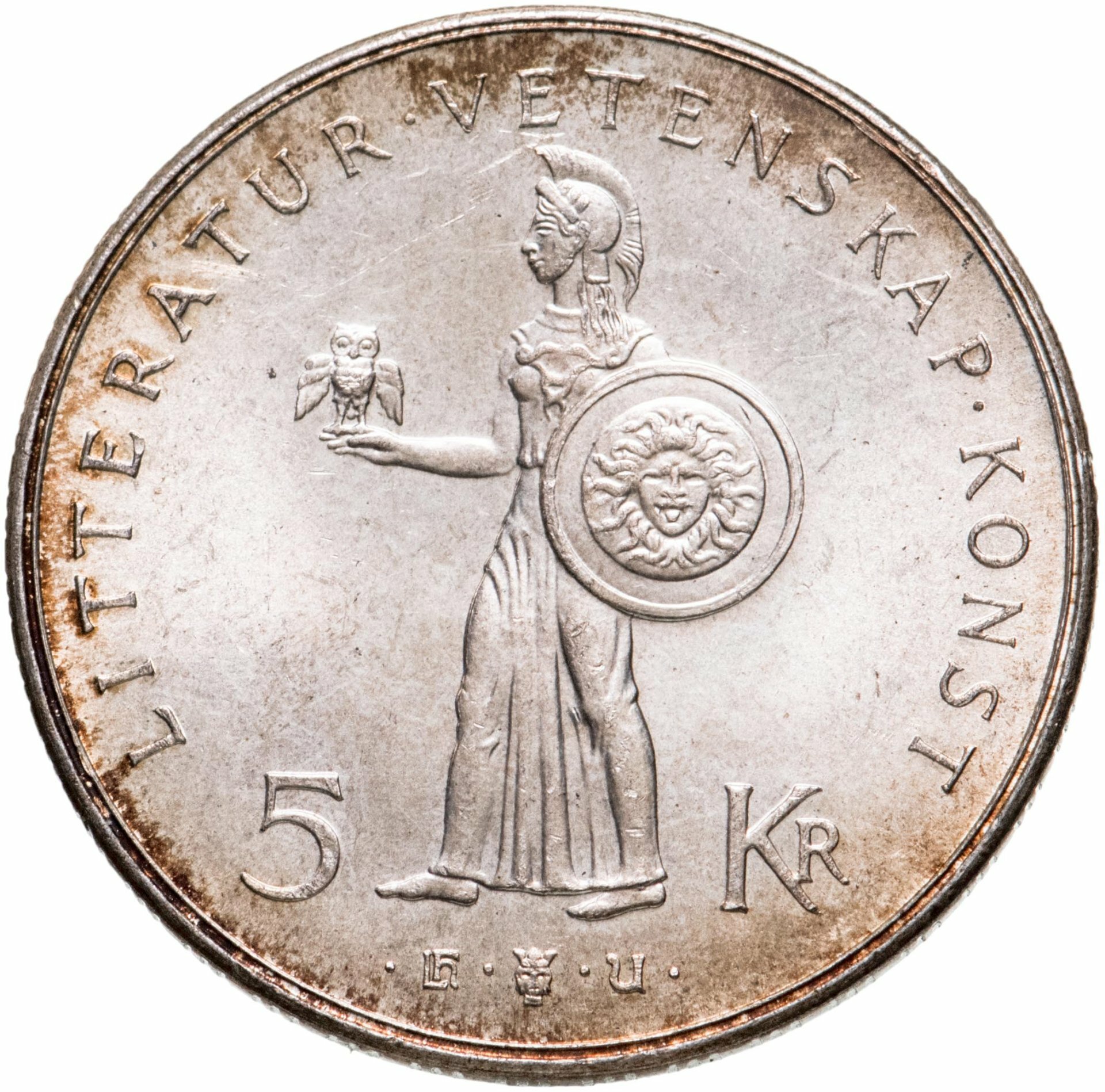 Швеция 5 крон 1962 "80 лет со дня рождения Густава VI Адольфа", Серебро 400, в сохранности UNC