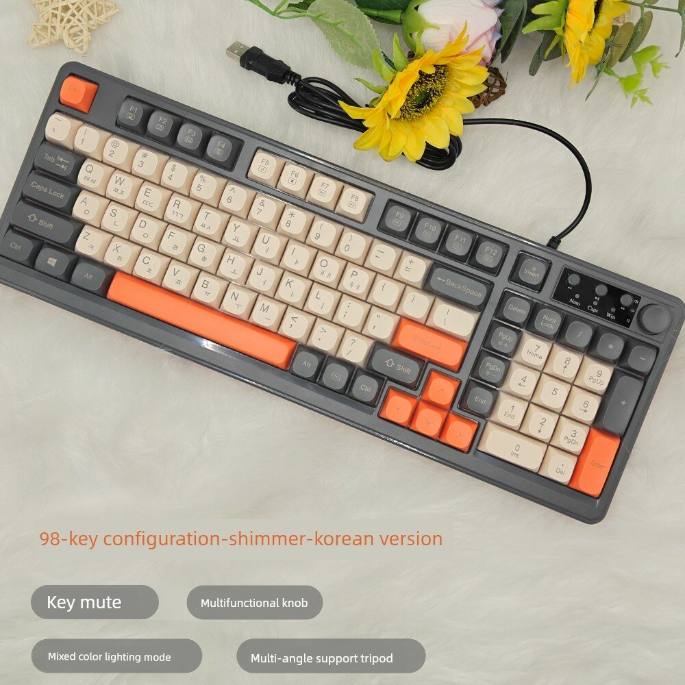 98-клавишная проводная клавиатура с разноцветными кнопками для игр и офисной работы, русская, тайская, фонетическая,
