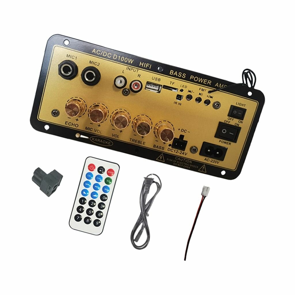 Аудиоаксессуары+Плата цифрового аудиоусилителя мощности Bluetooth 5.0 мощностью 100 Вт, сабвуфер европейского стандарта-золотой