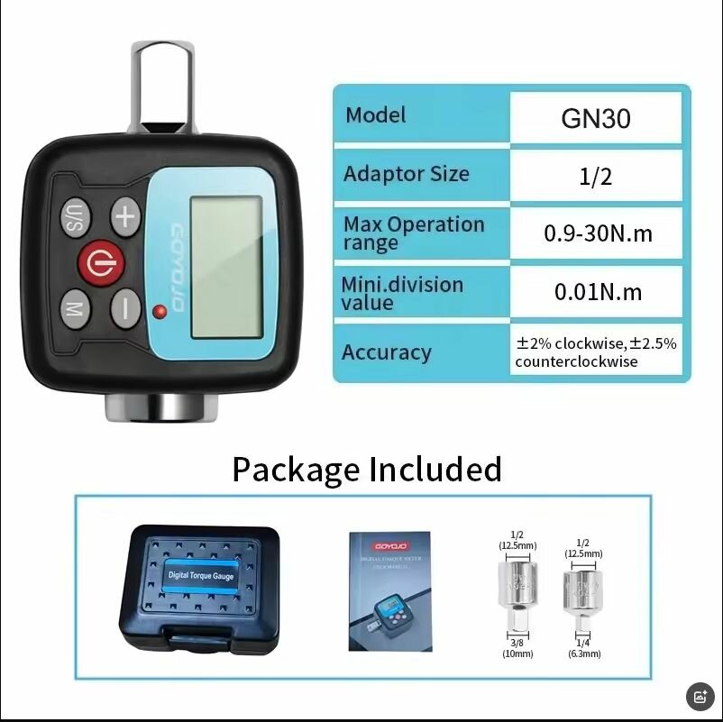 0,9-30 Нм прецизионный динамометрический ключ электронный с дисплеем 1/2", 1/4", 3/8" адаптеры для ремонта автомобильных велосипедов своими руками