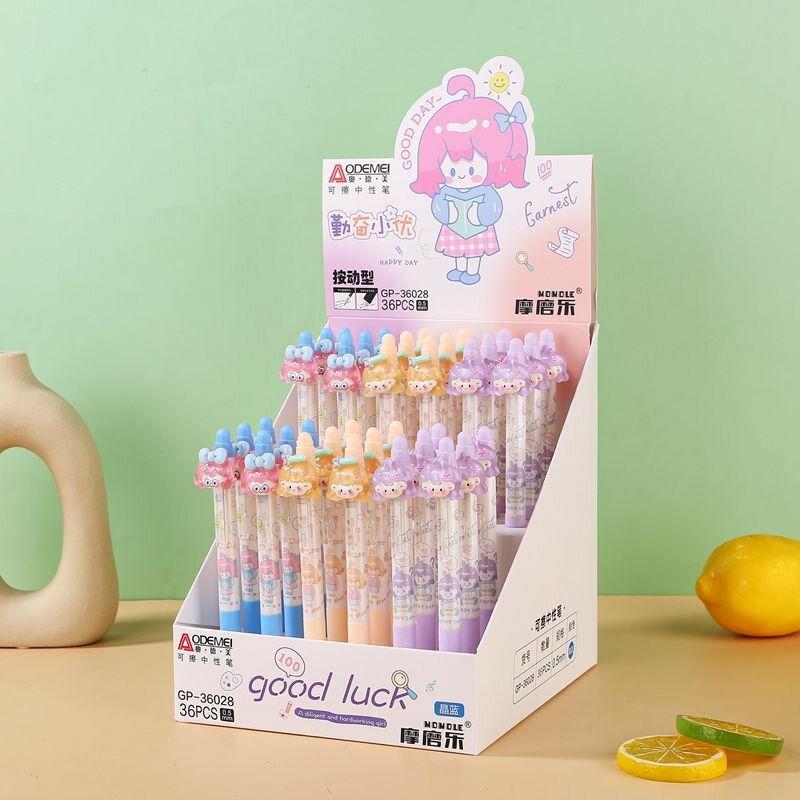 36 упаковок коробочных ручек с гелевой стираемой пастой для студентов, карандашные стираемые ручки, кристально синий угольный черный 0.5 мм