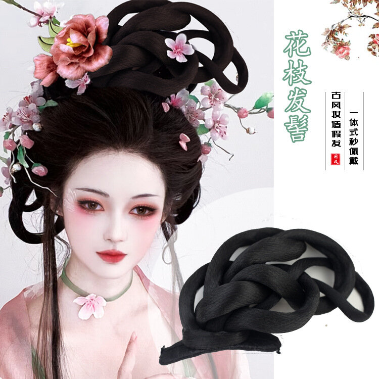 Древний костюм Ханфу парик, цельный, фея, восстановление Тан Сун, прическа, цветочная ветка, пучок, парик в стиле цветочной богини