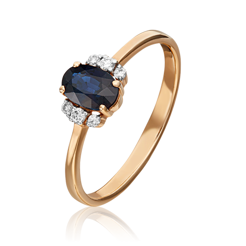Кольцо, красное золото, 585 проба, сапфир, бриллиант