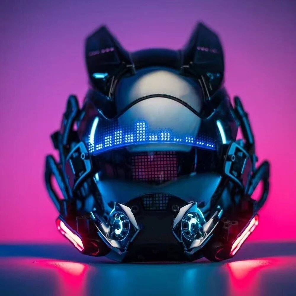 Черная LED маска Cyberpunk, цвет Синий