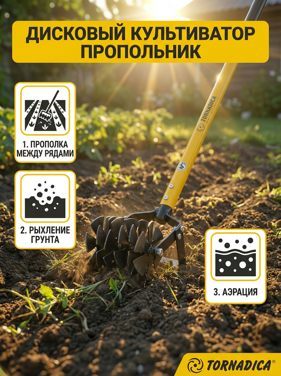 Культиватор рыхлитель дисковый Торнадика / Культиватор ручной дисковый пропольник Tornadica (Интерметалл Брянск)