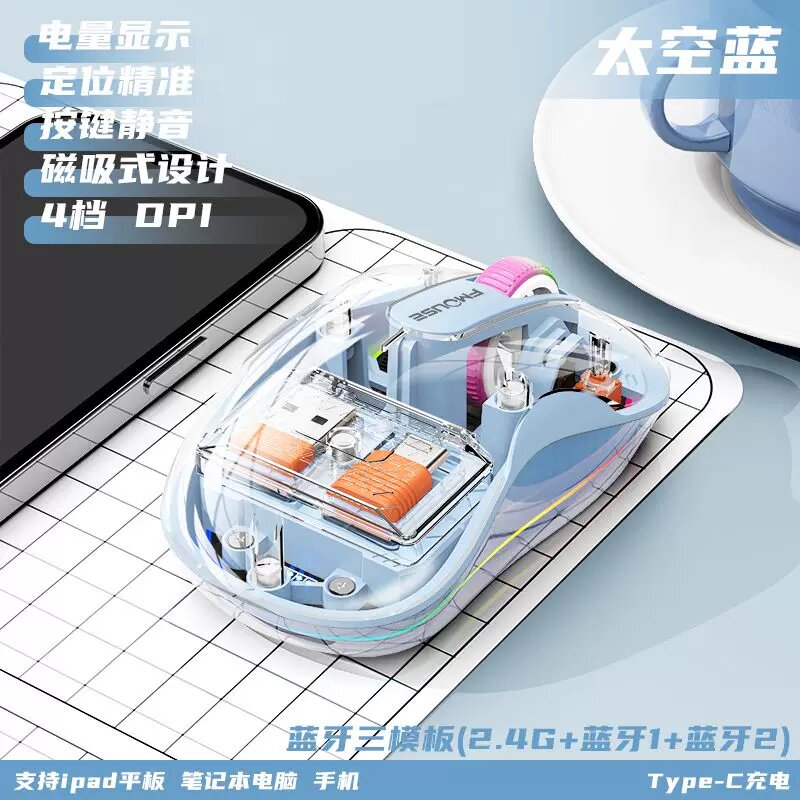 Беспроводная мышь с зарядкой Type-C, бесшумная, Bluetooth, для дома и офиса, портативная, для компьютера, прозрачная, с