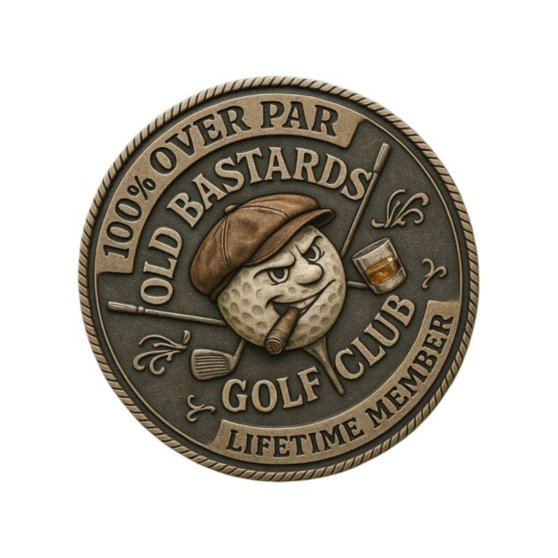 Over Par Old Bastards Golf Coin, Funny Golf Challenge Coin with Whiskeys Designs