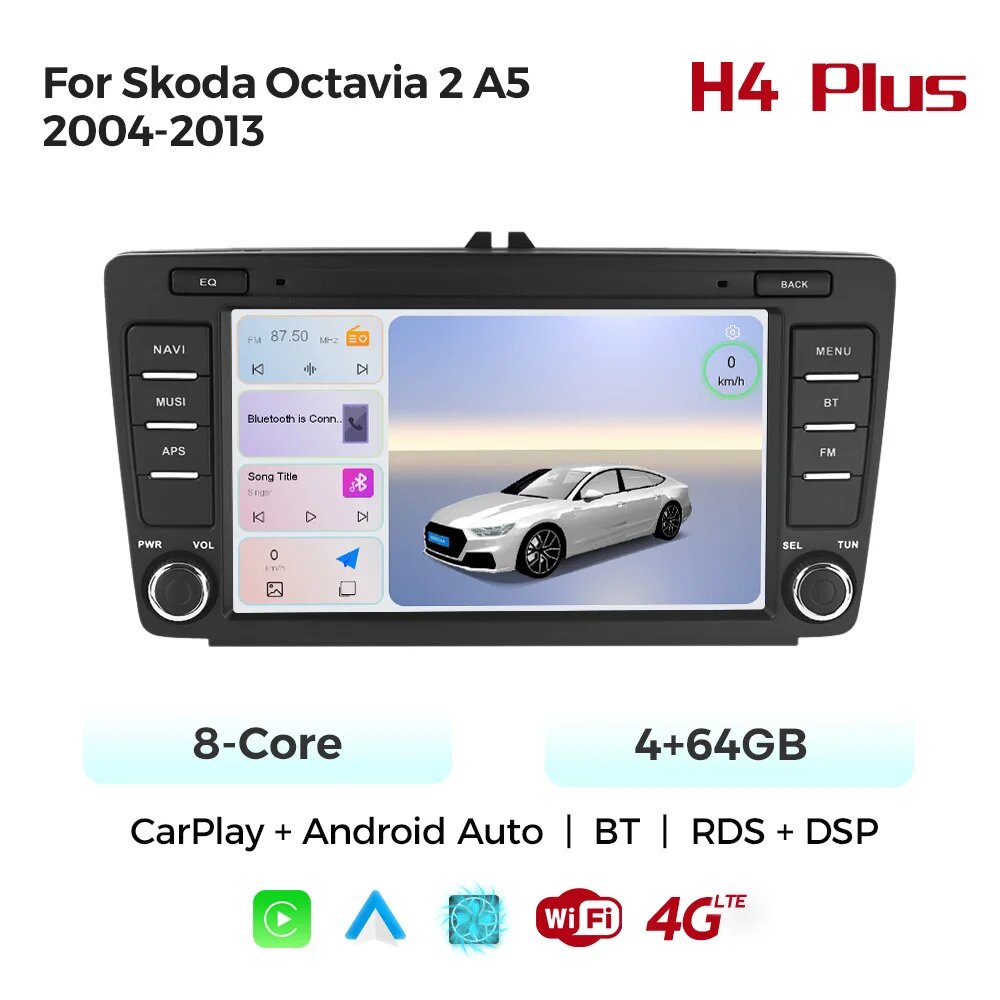Android автомагнитола для Skoda Octavia 2 A5 2004-2013, 1024*600, Carplay, 4-