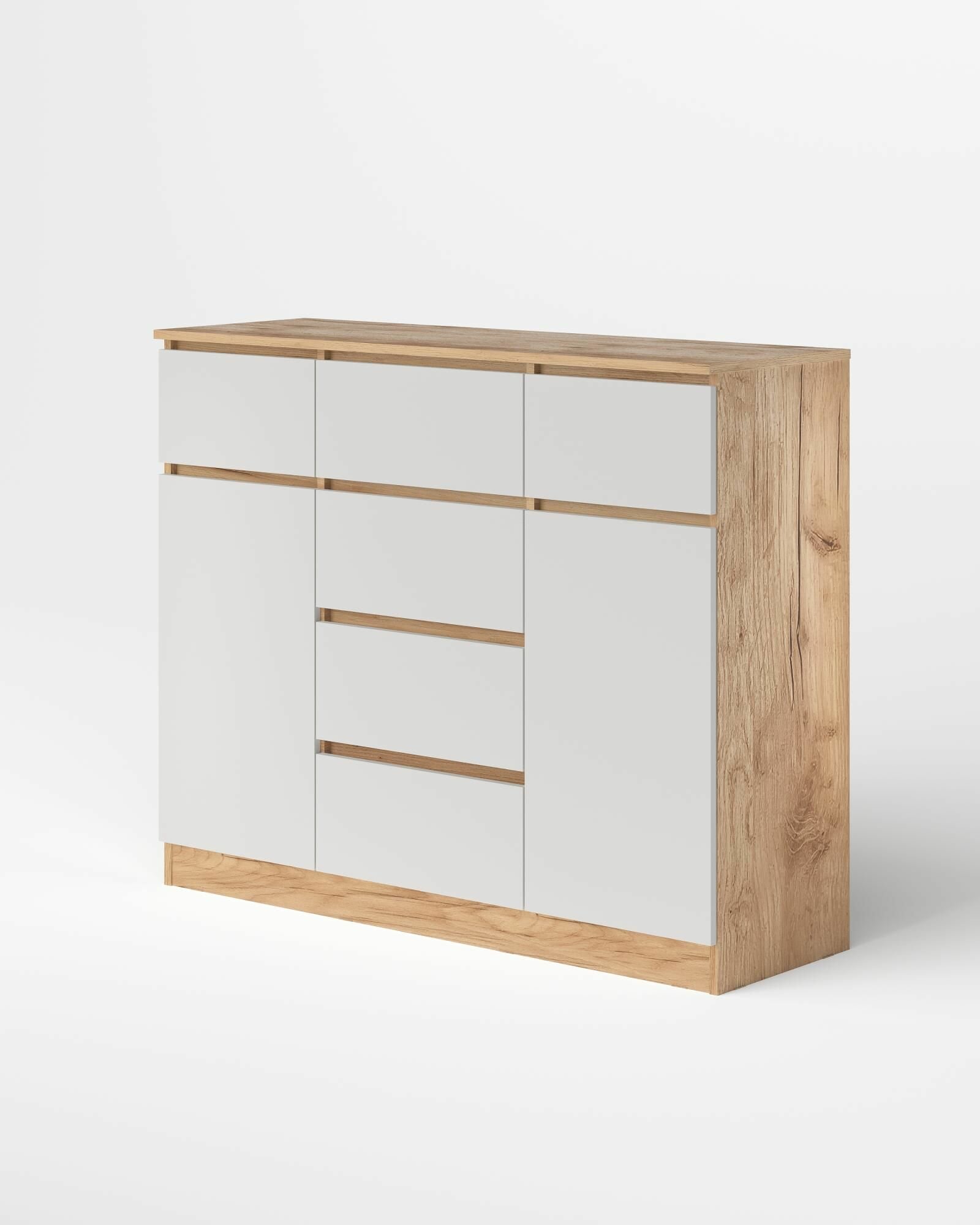 МС Охта Лайт Комод 1200.4 Дуб Вотан/Белый гладкий (Петровская мебель)