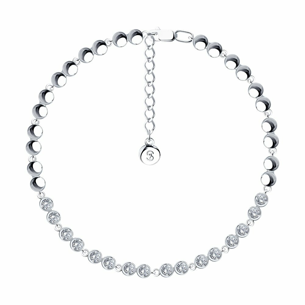 Браслет, серебро, 925 проба, родирование, фианит