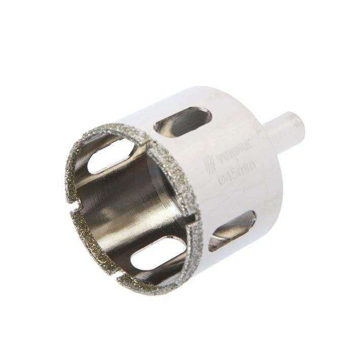 Сверло алмазное по стеклу и керамике тундра, трехгранный хвостовик, 45 х 65 мм