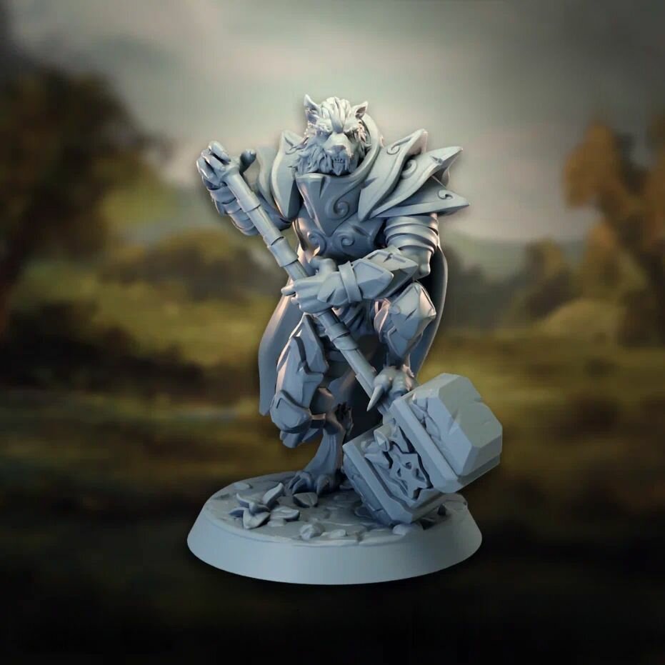 Волк-паладин, воин-рыцарь (раса: Оборотень, Вервольф, Ликантроп) миниатюра для DnD (ДнД) и других Настольных игр (НРИ, Варгеймов или РПГ), фентези тематика