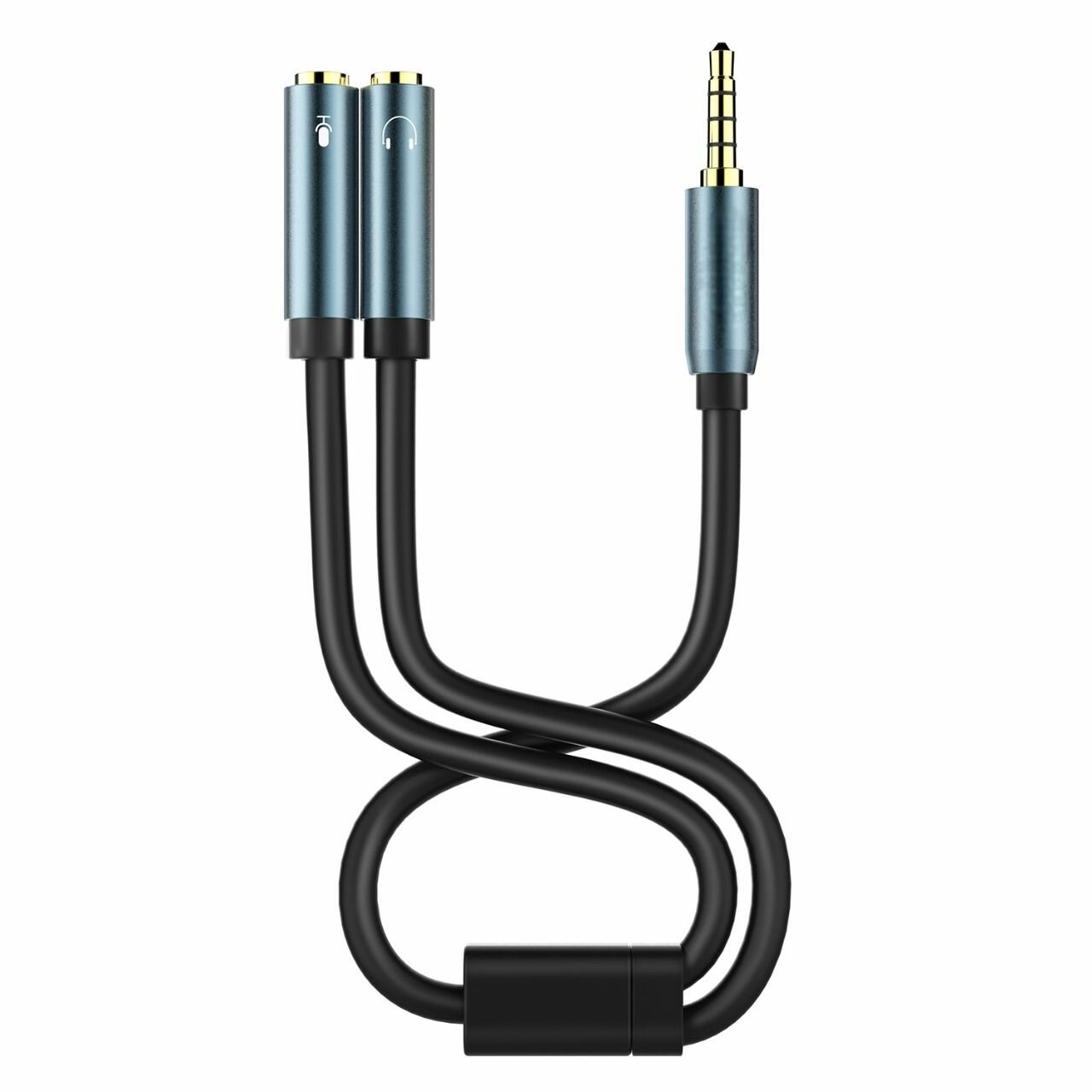 Адаптер для компьютерной гарнитуры 3,5 мм 4 пин (штекер) на 2*3,5 мм 3 пин (гнездо) (микрофон, наушники)