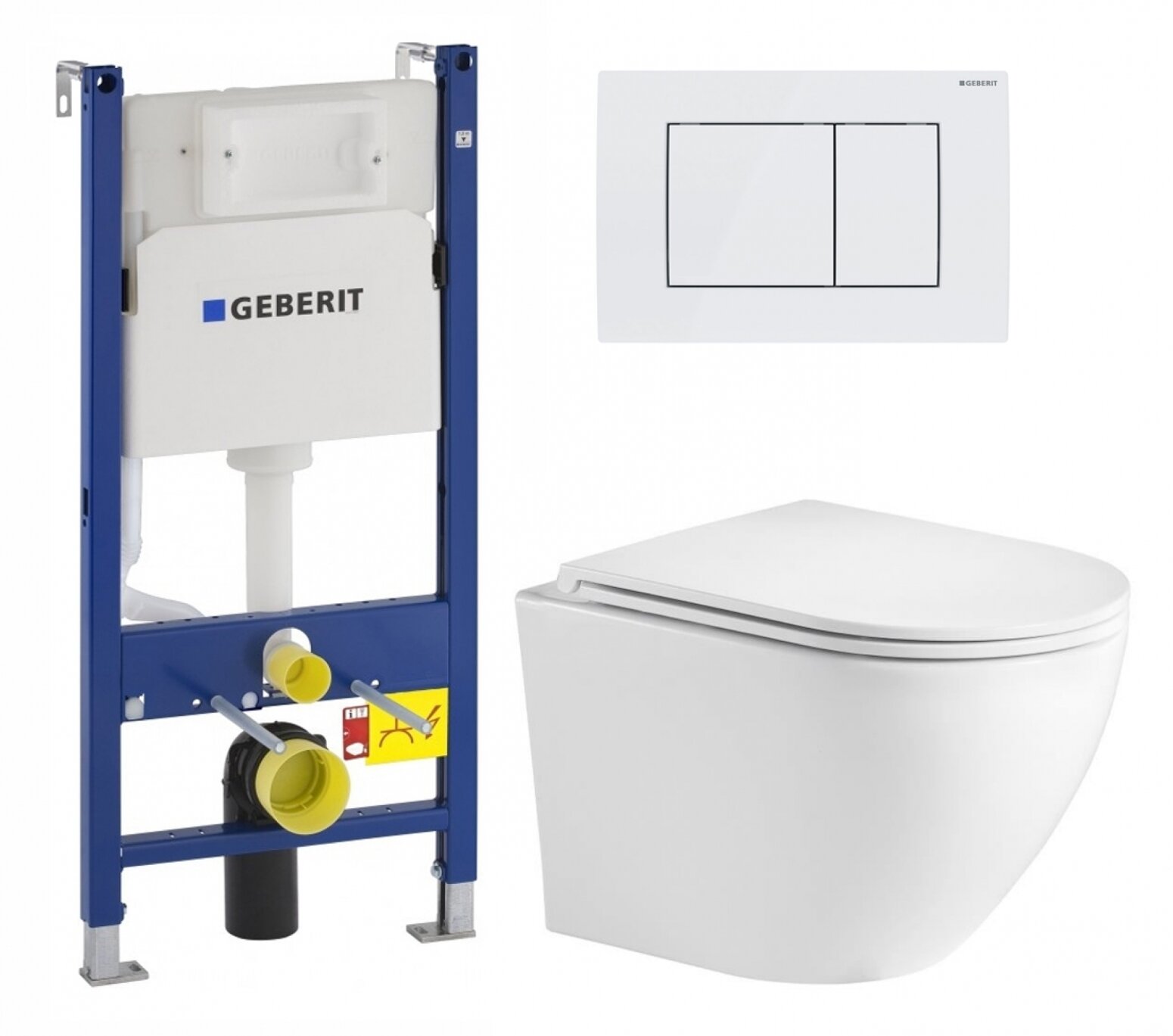 Комплект 3 в 1 инсталляция Geberit Duofix + Подвесной унитаз WeltWasser Merzbach 043 GL-WT + кнопка белая