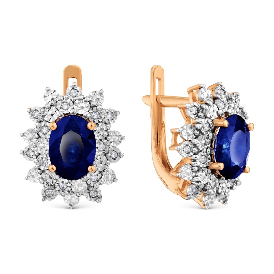 Серьги, золото, 585 проба, сапфир, бриллиант
