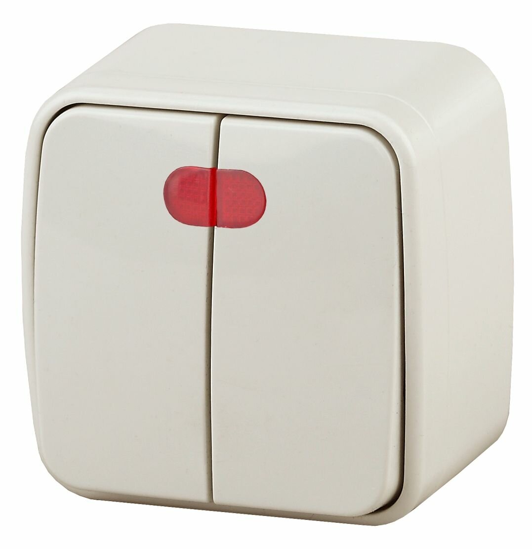 Выключатель Intro Polo 3-105-02 двухклавишный с подсветкой 10A-250В IP20 ОУ слоновая кость