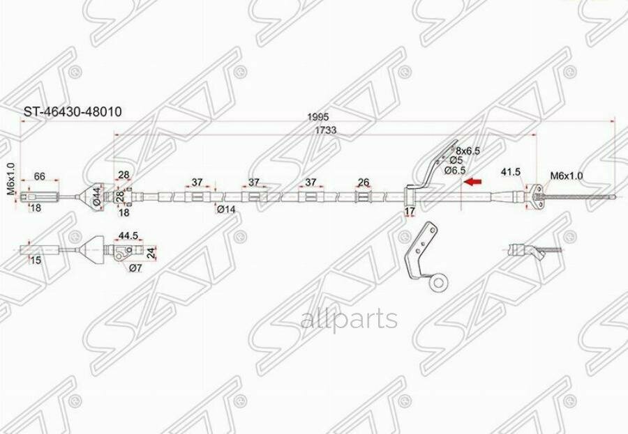 SAT ST-46430-48010 Трос ручника TY Harrier ACU/SXU/MCU10, 2WD -LH