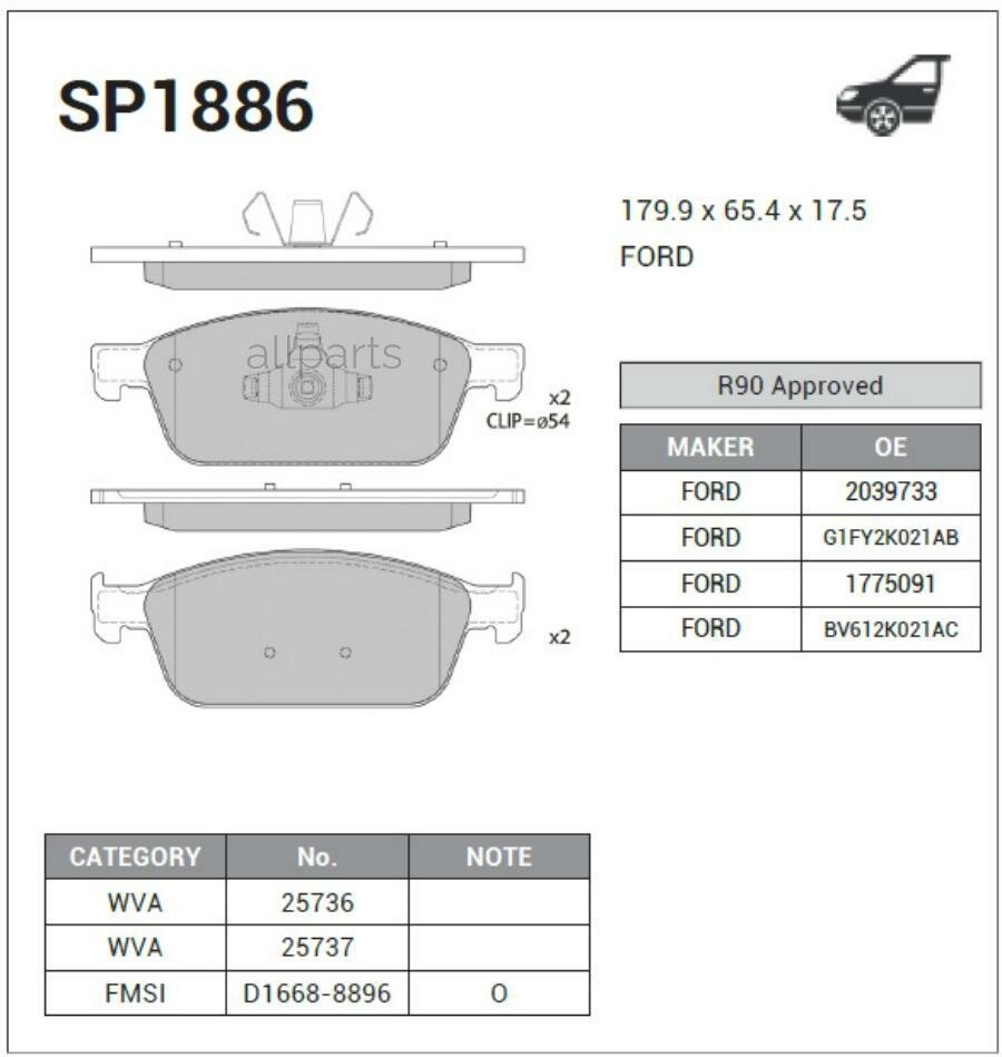 SANGSIN BRAKE 'SP1886 Колодки перед KUGA 2013-