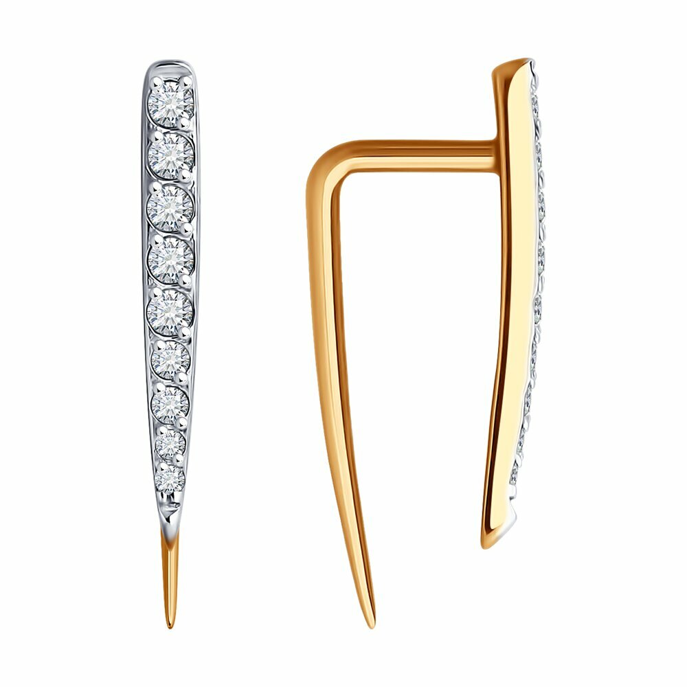 Серьги, красное золото, 585 проба, фианит