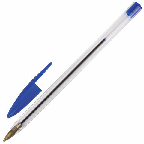 200 шт. Ручка шариковая STAFF "Basic BP-01", письмо 750 метров, синяя, длина корпуса 14 см, линия письма 0,5 мм, 141672