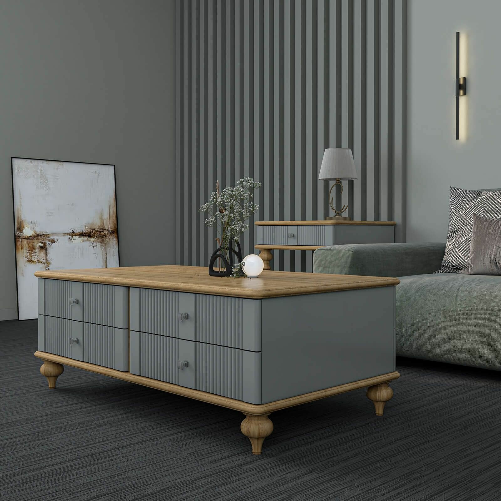 Стол журнальный Гостиная Рандеву (MDF) 04 (серый №7042+антик №24)